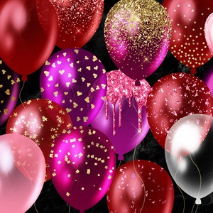 Valentine's Day Balloons Clipart, Glitter Balloon Png Digital Overlays ...