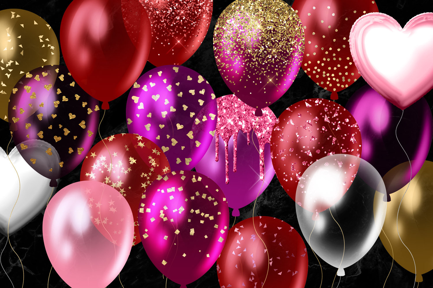 Valentine's Day Balloons Clipart Glitter Balloon Png - Etsy