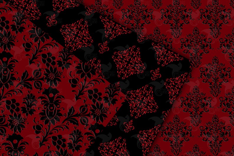 Red and Black Damask Digital Paper, Gothic Scrapbook (digital Download ...