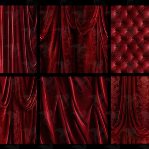 Red Velvet Digital Paper, Seamless Velvet Damask Patterns, Theater ...