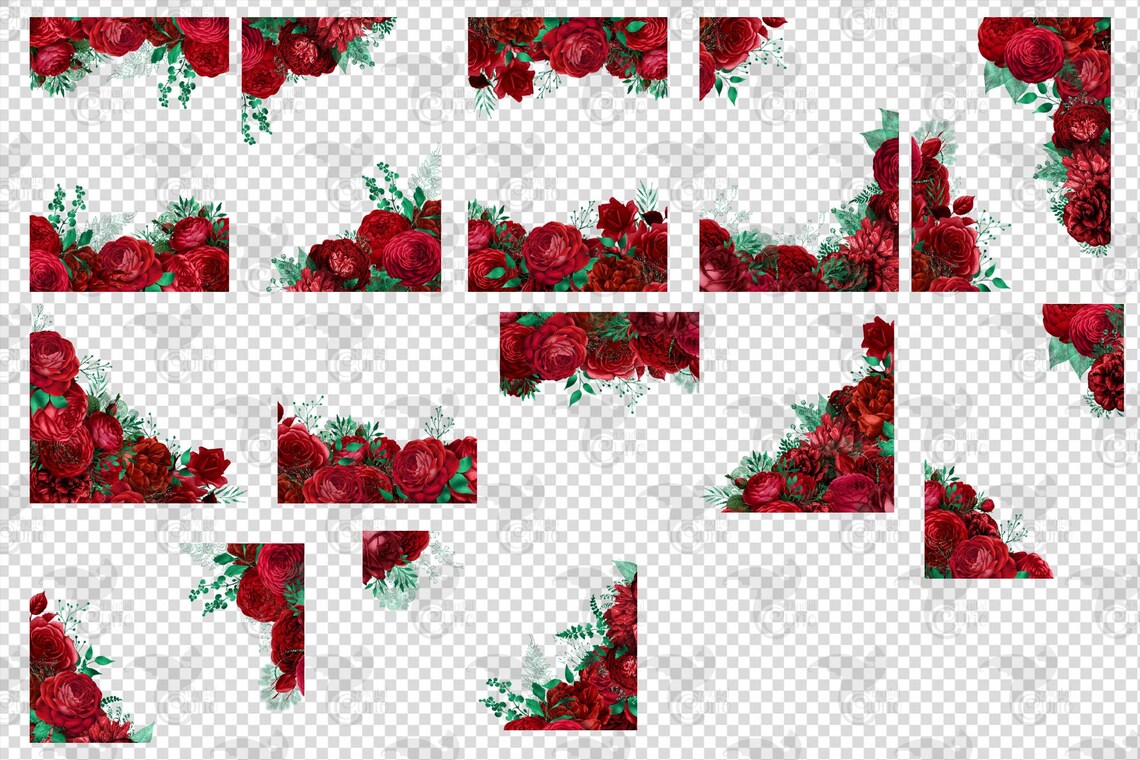 5x7 Red and Green Floral Overlays for Invitations Planners - Etsy