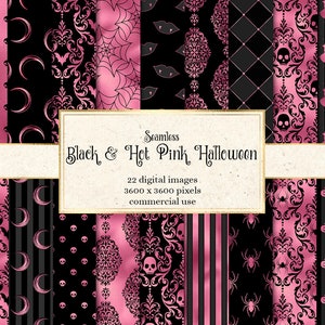 Black and Hot Pink Halloween Digital Paper Seamless Witch and - Etsy