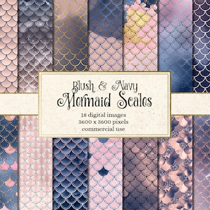 Blush and Navy Mermaid Scales Digital Paper, Mermaid Tail Textures ...
