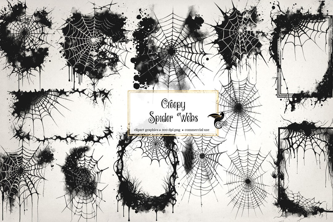 Creepy Spider Web Clipart, Digital PNG Halloween Graphics Digital ...