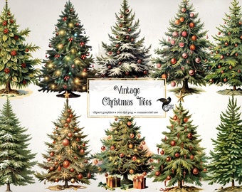 Vintage Christmas Trees Clipart - Antique Winter Holiday Clip Art in ...