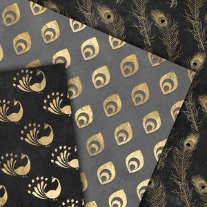 Black and Gold Peacock Digital Paper, Seamless Patterns (digital ...