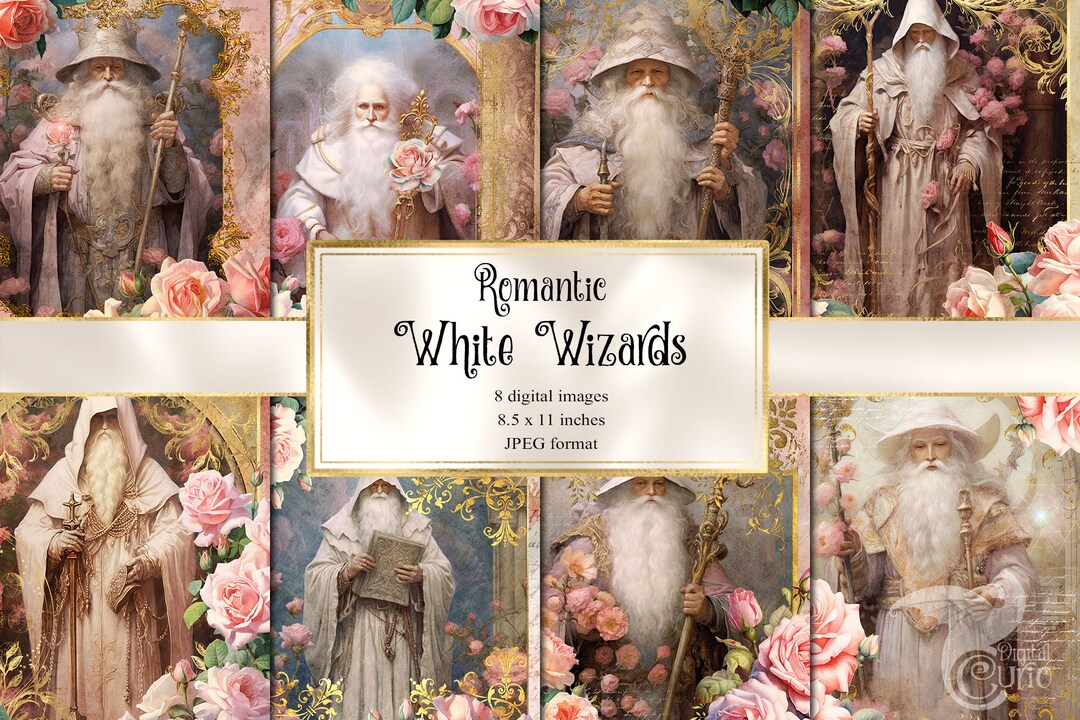 Romantic White Wizards Journal Paper, Fantasy Notebook Digital Paper ...