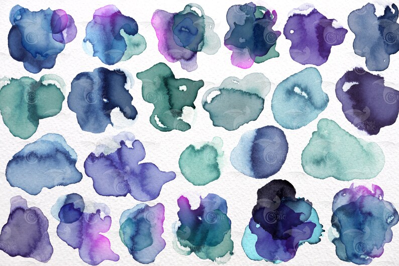 Mermaid Watercolor Elements Clipart Blobs in Digital PNG | Etsy