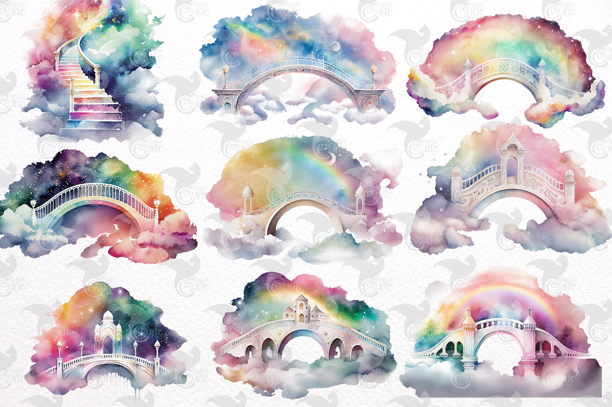 Watercolor Rainbow Bridges Clipart Pet Memorial Cloudy - Etsy Australia