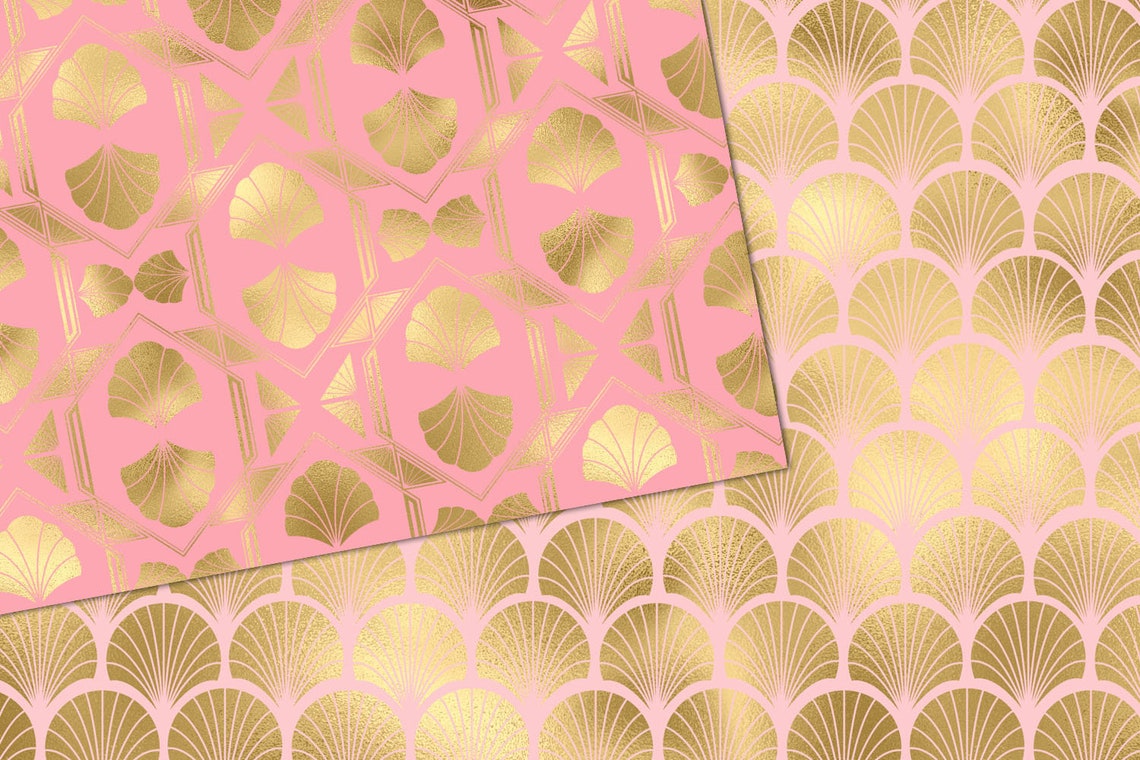 Pink and Gold Art Deco Digital Paper Seamless Deco Patterns | Etsy