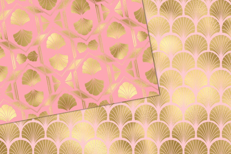Pink and Gold Art Deco Digital Paper Seamless Deco Patterns | Etsy