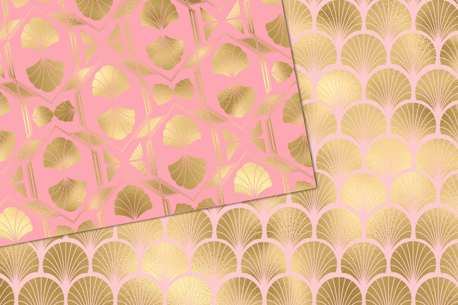 Pink and Gold Art Deco Digital Paper, Seamless Geometric Patterns ...