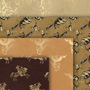 Golden Fantasy Unicorn Digital Paper, Seamless Patterns Unicorn ...