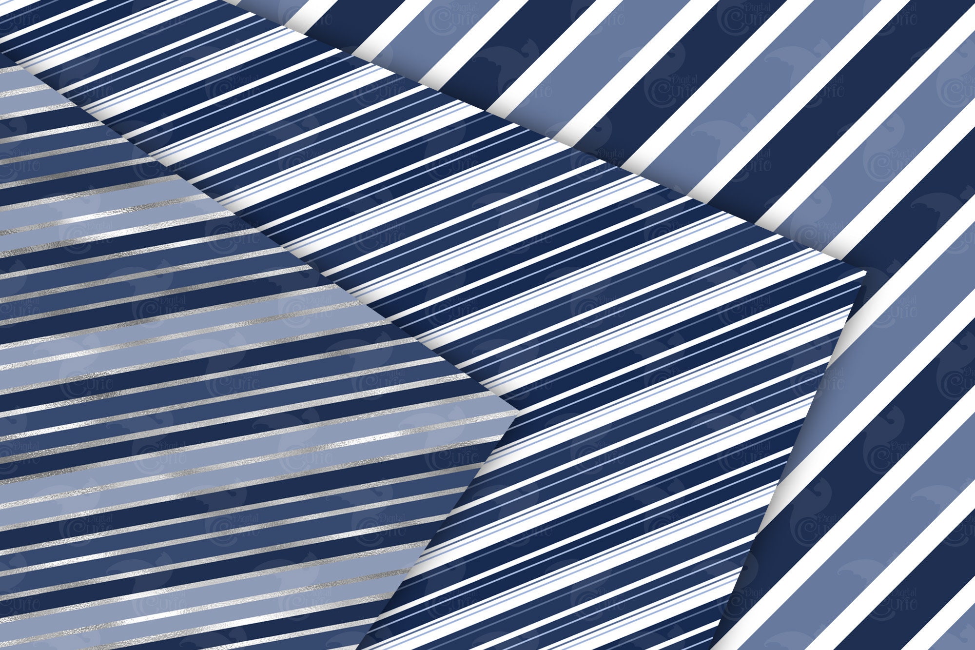 Blue Christmas Stripes Digital Paper – Navy, Gold, Silver (digital ...