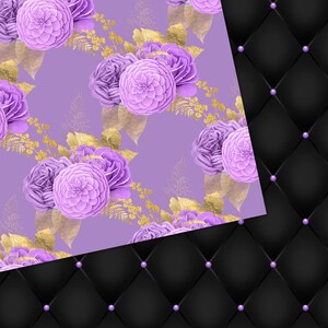 Purple and Gold Floral Digital Paper, Lavender and Gold Printable ...