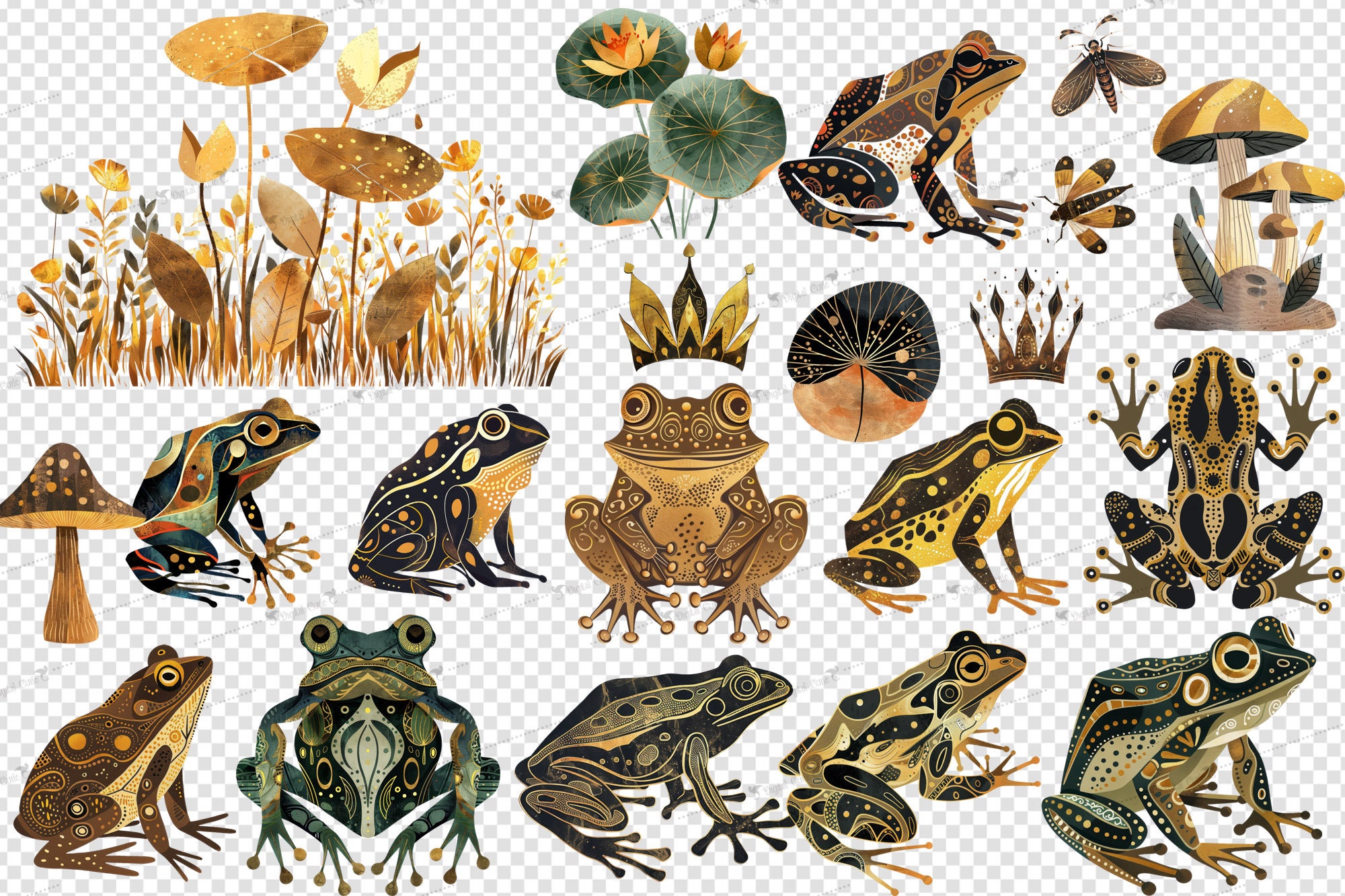 Whimsical Frog Clipart – Spring Frogs & Lily Pads (PNG, Digital ...