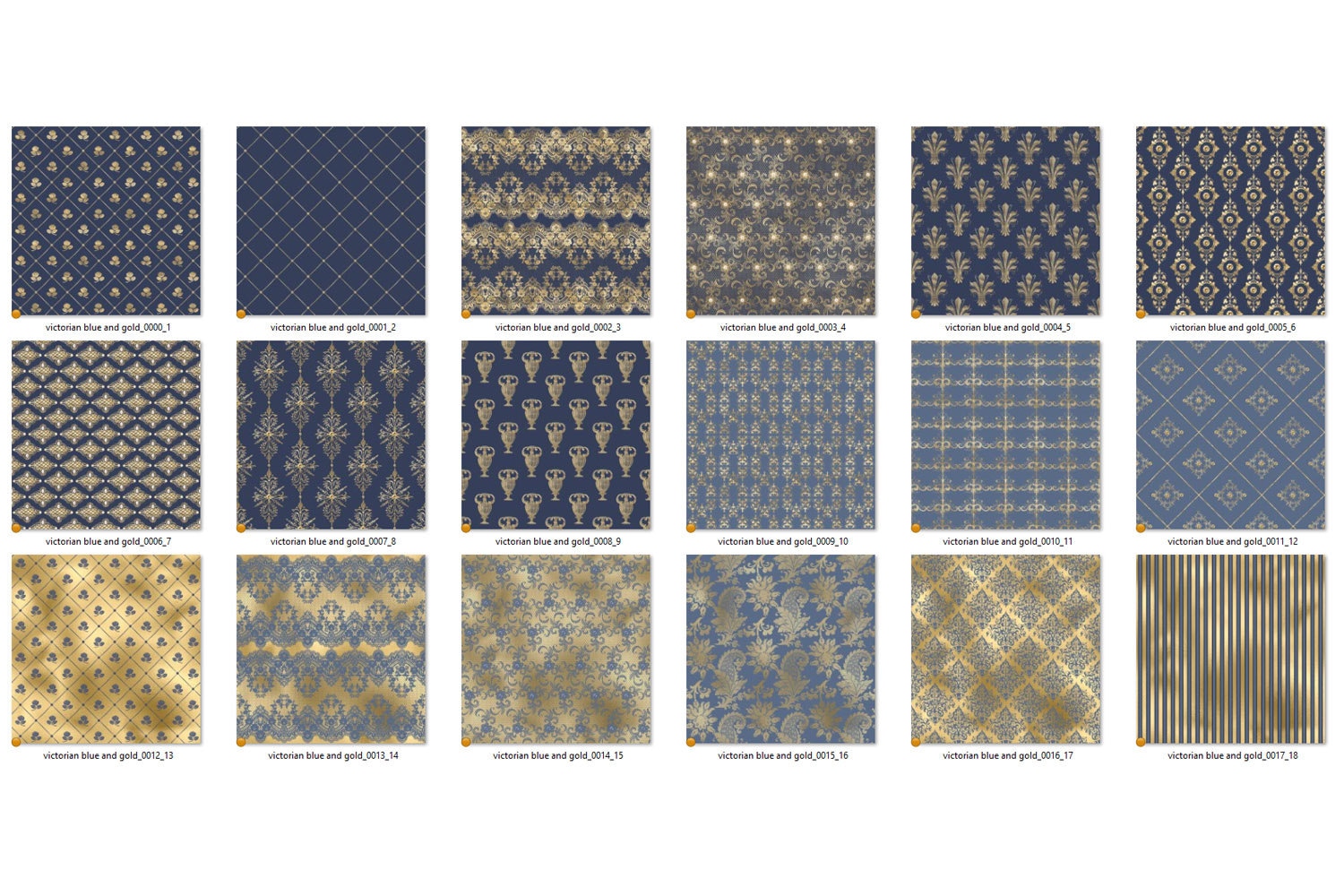 Victorian Blue and Gold Digital Paper, Damask Ornaments (digital ...
