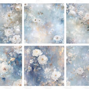 Fantasy Pale Blue Floral Digital Paper, Seamless Flower Printable Oil ...