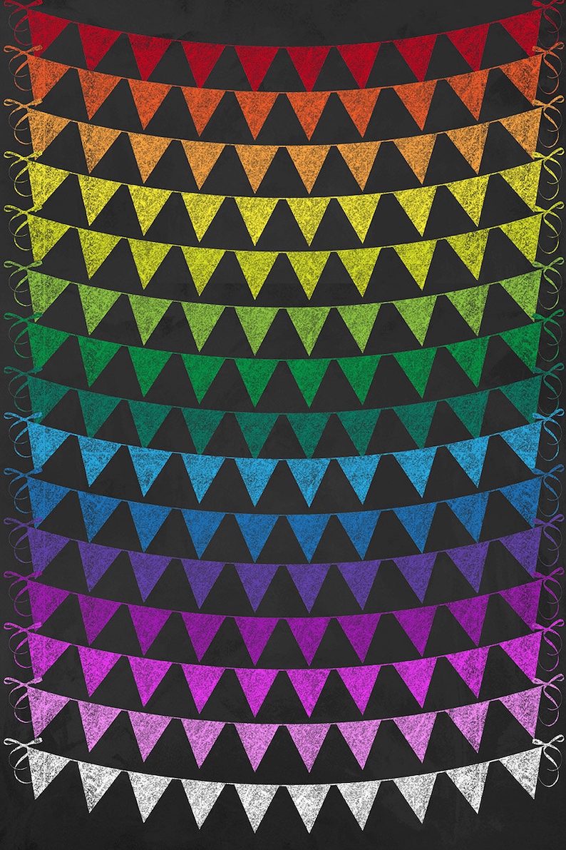 Chalkboard Bunting Banner Clip Art, Multicolor Party Graphics (PNG ...
