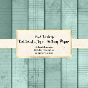 Distressed Aqua Writing Paper, 10x8 Notebook Digital Paper Grunge Junk ...