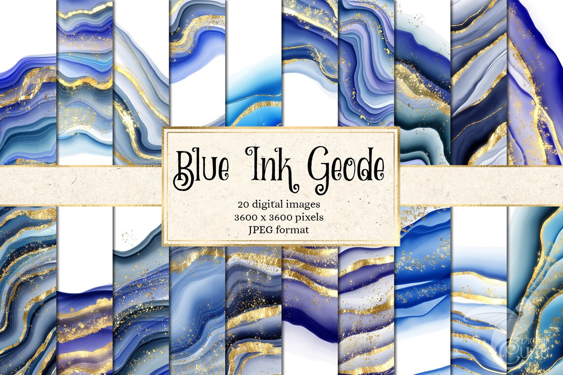 Blue Ink Geode Digital Paper Printable Scrapbook Paper With - Etsy