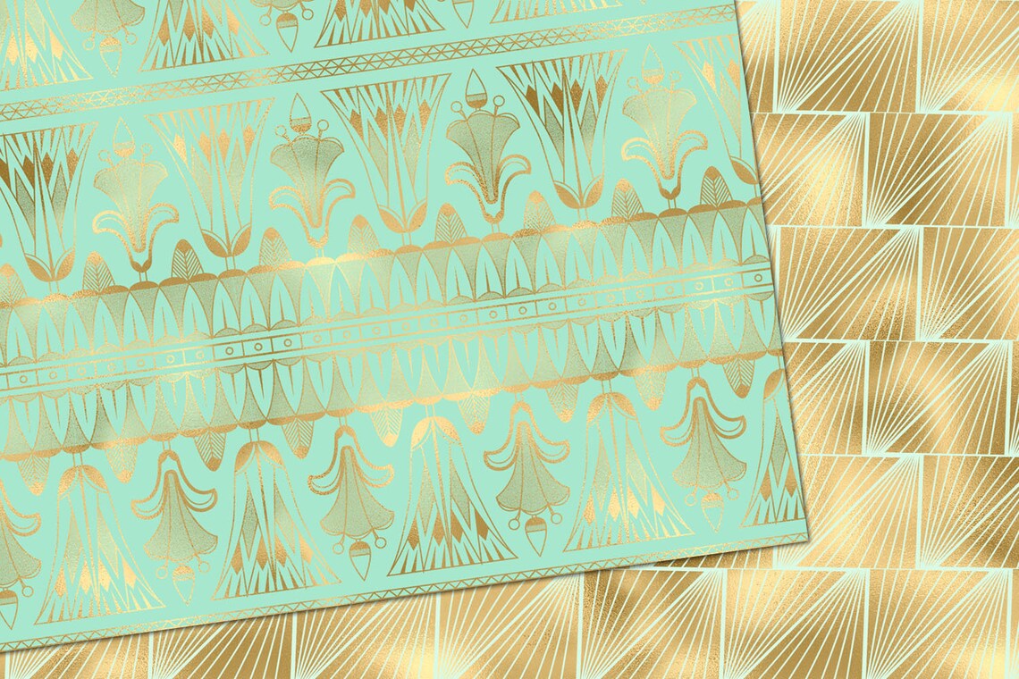 Mint and Gold Art Deco Digital Paper Seamless Deco Patterns - Etsy