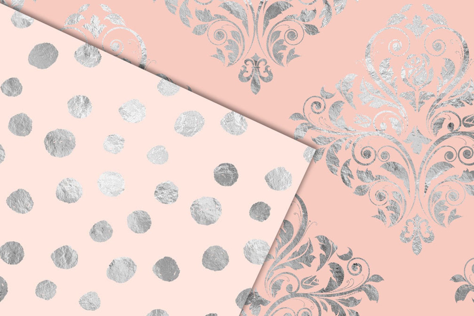 Blush and Silver Digital Paper Seamless Peach Pink and Silver | Etsy