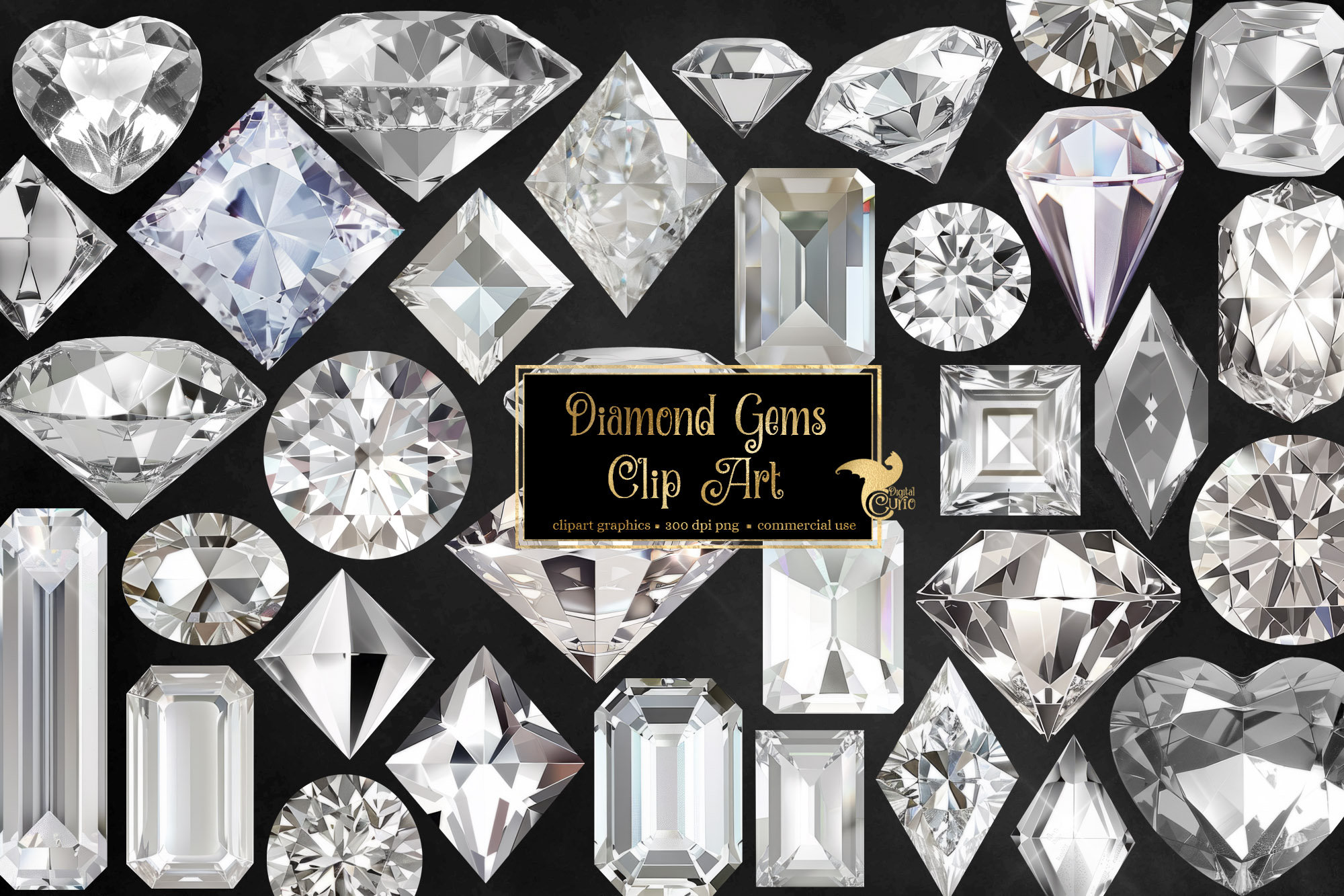 Diamond Gems Clipart – Luxury Cut Diamonds PNG, Commercial Use (digital ...
