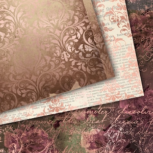 Rose Gold Ephemera Digital Paper Pack, Vintage Textures (digital ...