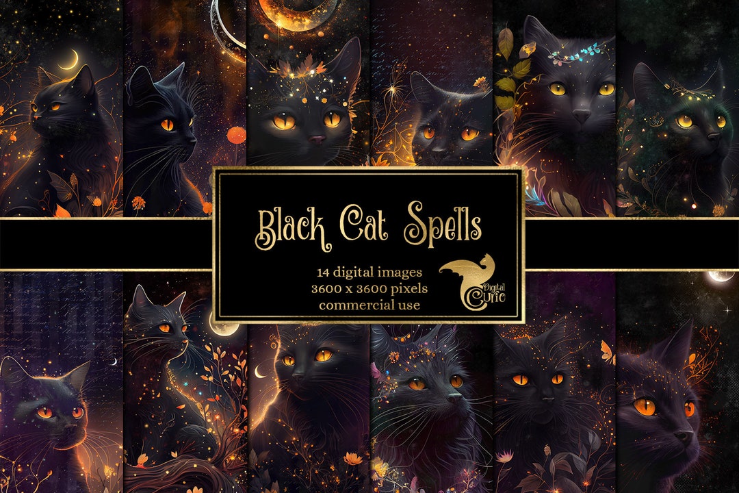 Black Cat Spells Digital Paper - Galaxy Grunge Scrapbook (digital ...