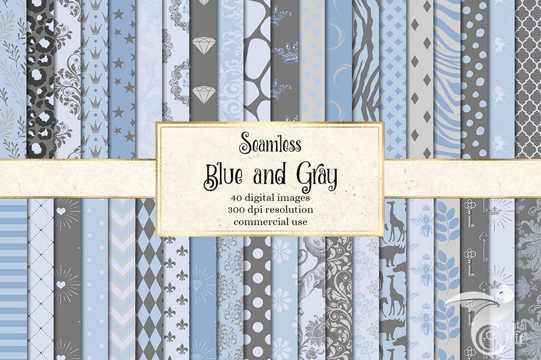 Blue and Gray Digital Paper, Seamless Patterns in Baby Blue and Grey ...