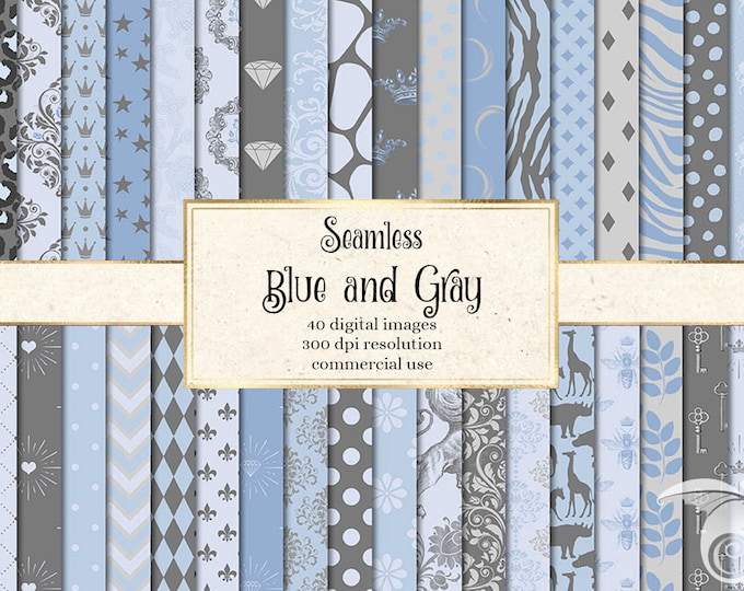 Blue and Gray Digital Paper, Seamless Patterns in Baby Blue and Grey ...