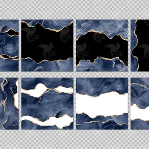 Navy Blue and Gold Agate Borders, Seamless Digital Geode PNG Overlays ...