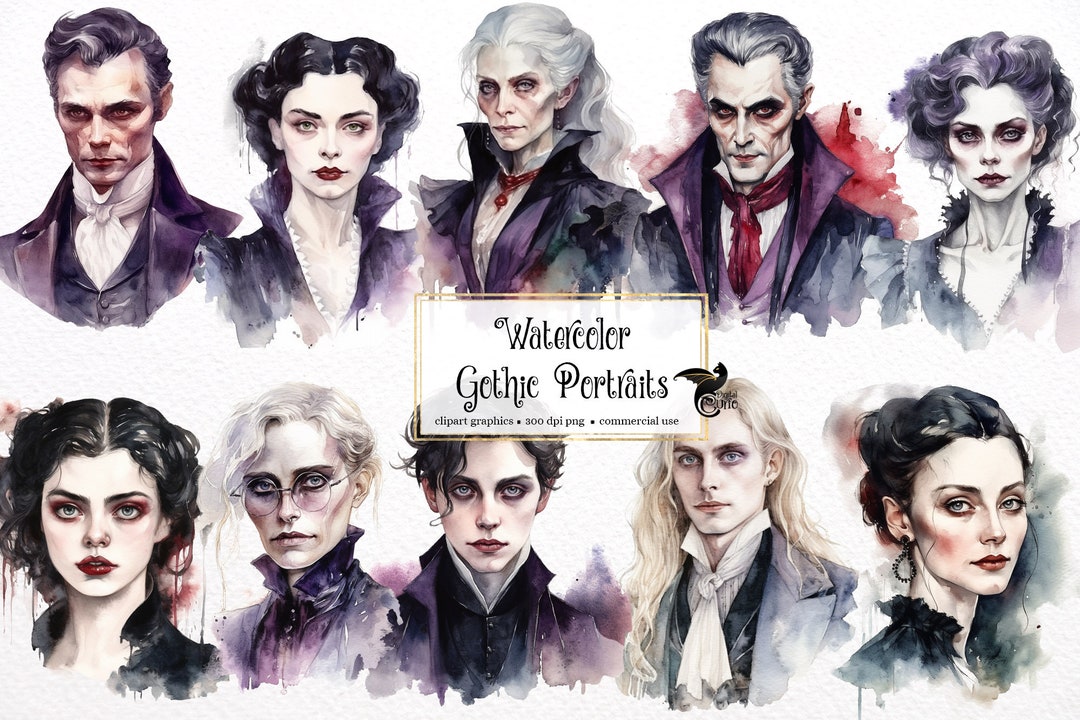 Watercolor Gothic Portraits Clipart - Dark Fantasy Watercolor ...