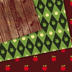 Golden Apple Digital Paper, Seamless Apple Patters in Red and Gold for ...