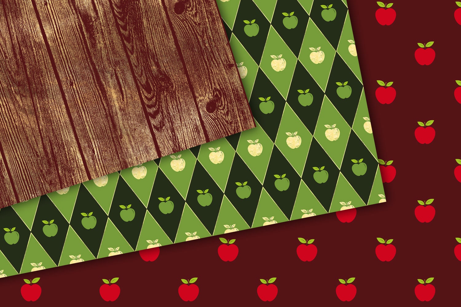 Golden Apple Digital Paper Seamless Apple Patters in Red and | Etsy