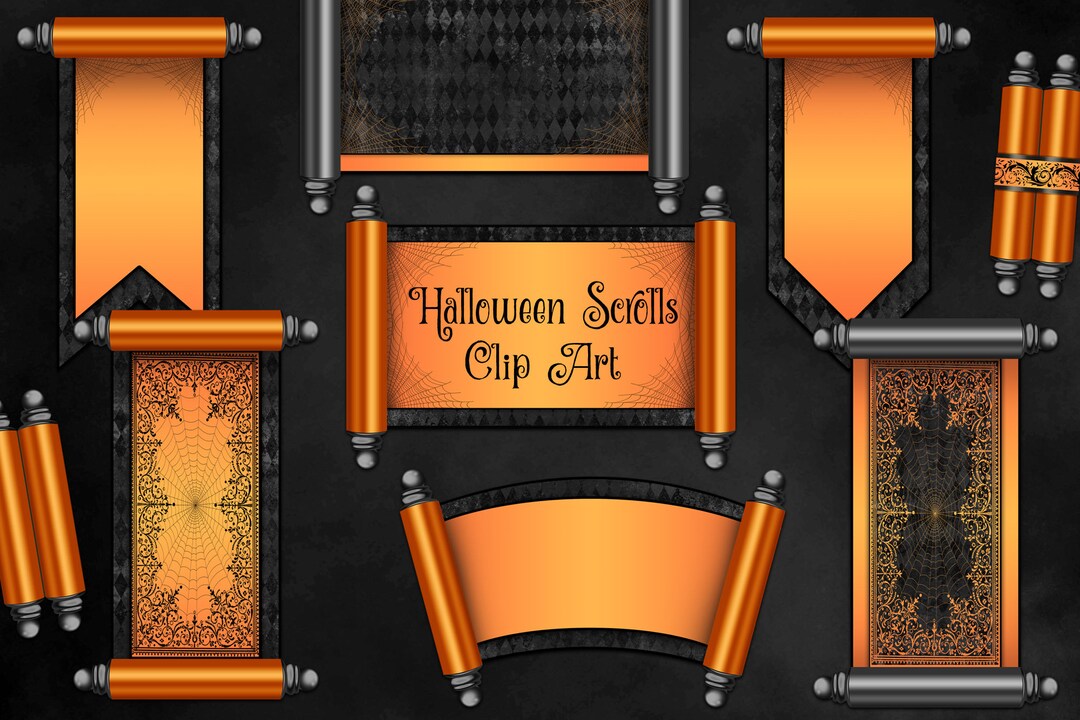 Halloween Scrolls Clipart - Digital Tapestry Clip Art for Magic Fantasy ...