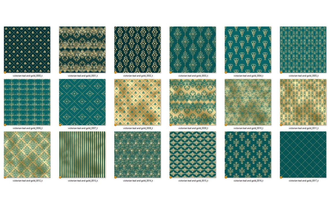 Victorian Teal and Gold Digital Paper Ornate Seamless | Etsy