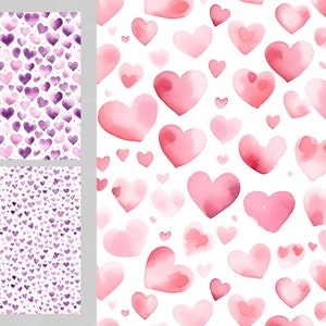 Watercolor Hearts Digital Paper, Seamless Valentine Printable Textures ...