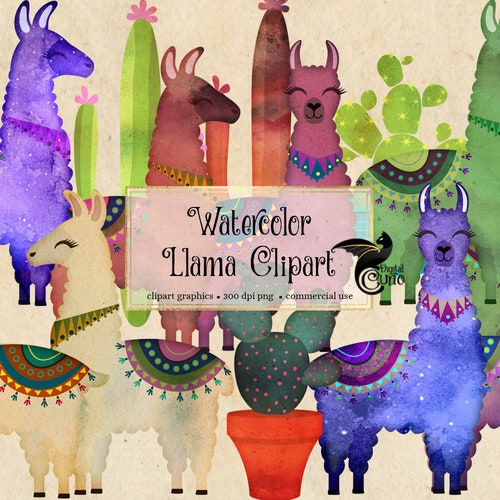 Watercolor Llama Clipart Cute Llama and Alpaca Clipart With | Etsy