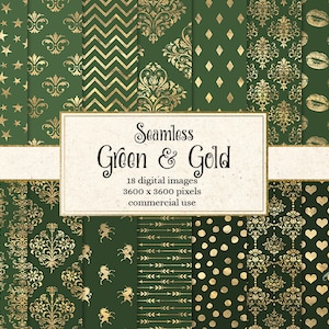 Green and Gold Digital Paper, Seamless Gold Foil Backgrounds, Gold ...