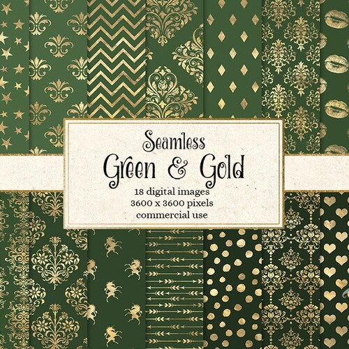 Sage and Gold Digital Paper Green Seamless Gold Foil - Etsy