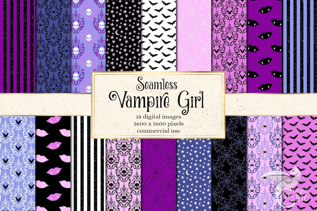 Vampire Girl Digital Paper, Seamless Skulls, Spiderwebs (digital ...