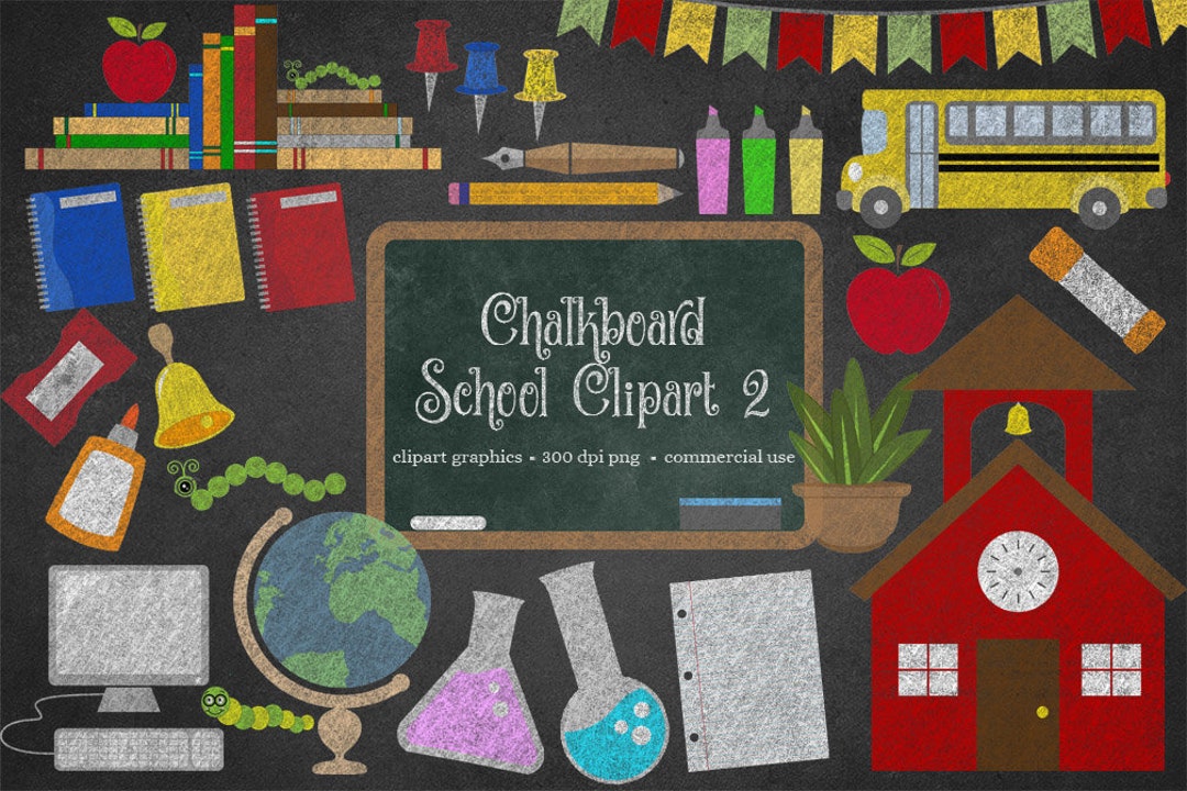 Chalkboard School Clipart – Back to School Graphics, Stationery ...