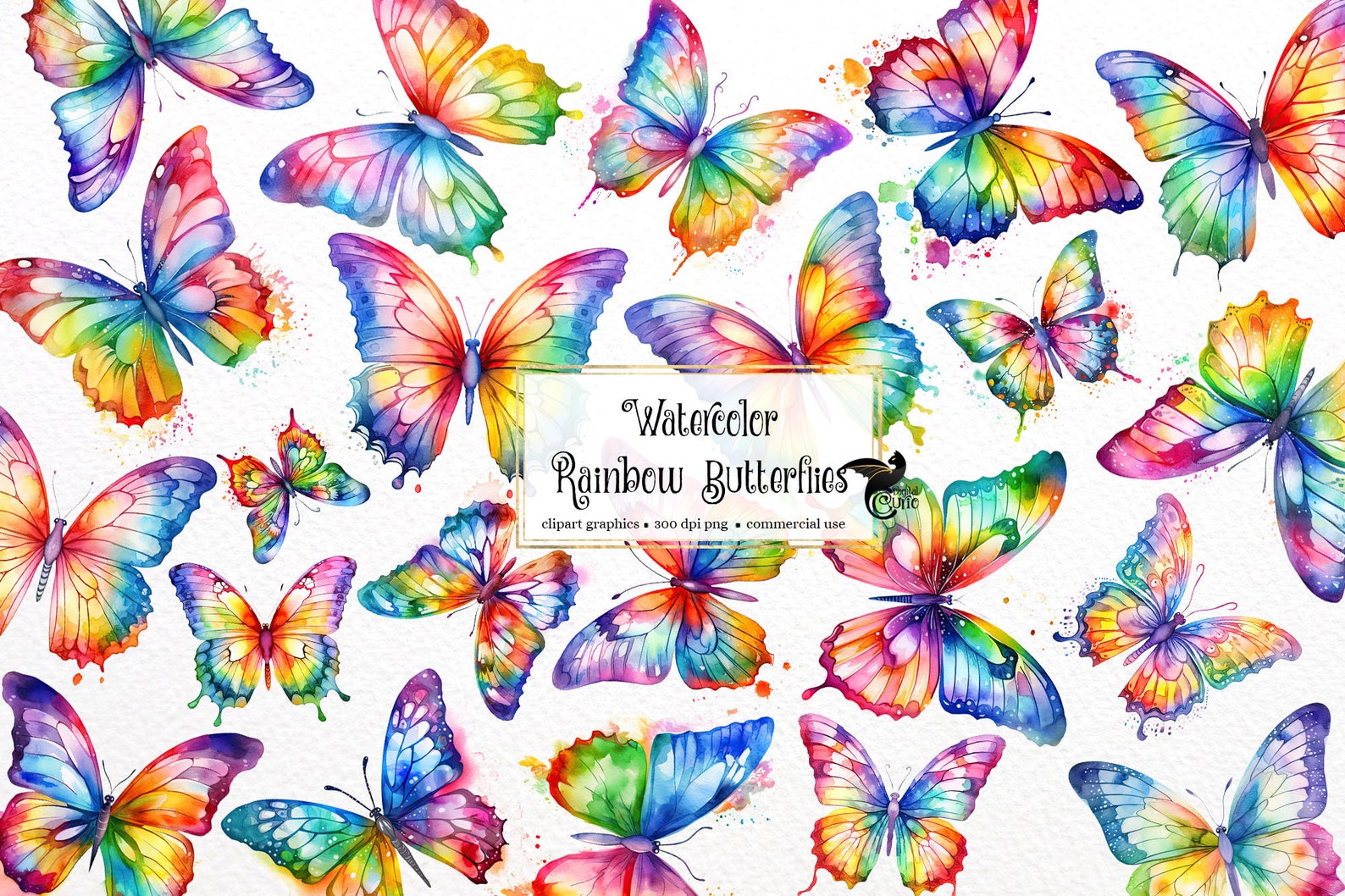 Watercolor Rainbow Butterflies Clipart, Aquarelle Fantasy Butterfly ...