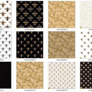 Honey Bee Digital Paper, Black and Gold Scrapbook Patterns (digital ...