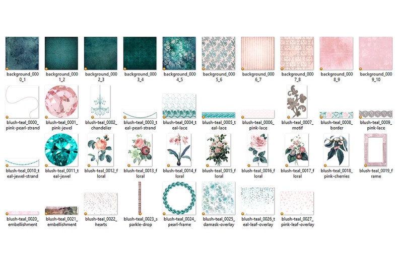 Blush and Teal Floral Digital Scrapbooking Kit (digital Download) - Etsy