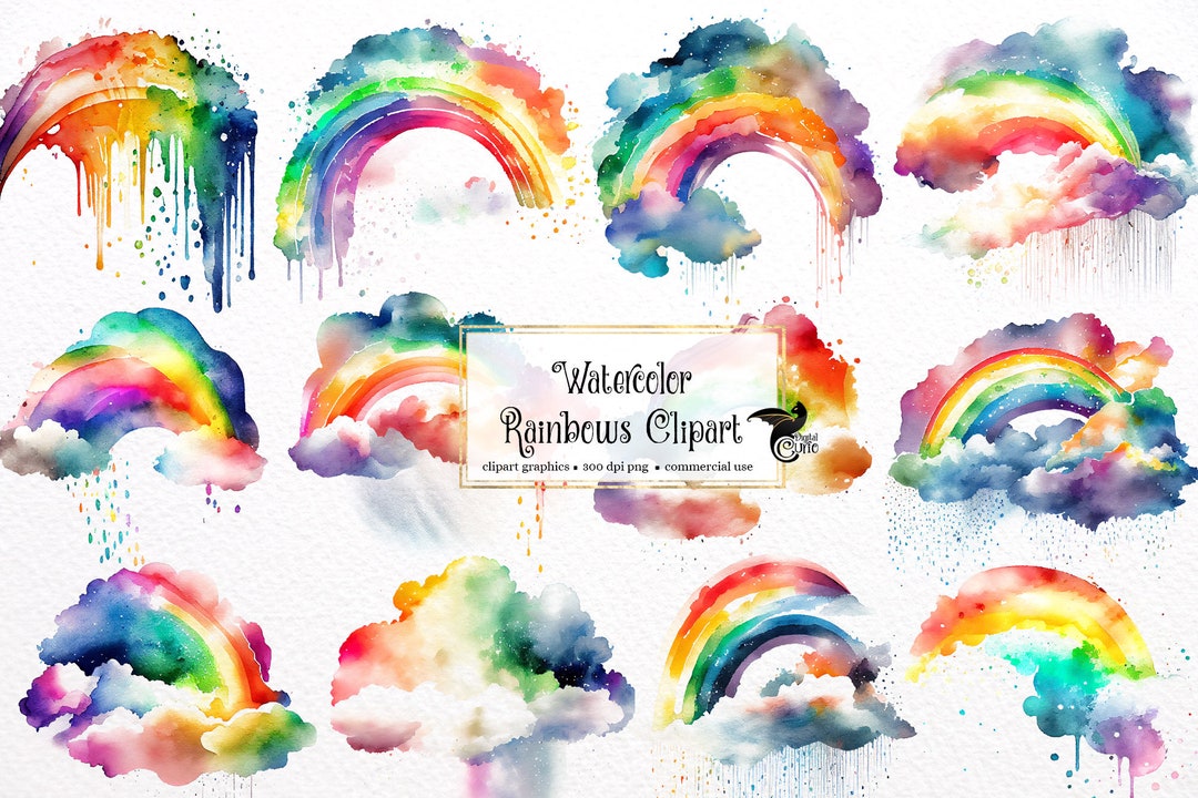 Watercolor Rainbows Clipart, Digital Graphics for Commercial Use ...