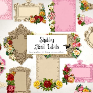 Shabby Floral Labels Clipart - Digital Printable Vintage Ephemera Old ...