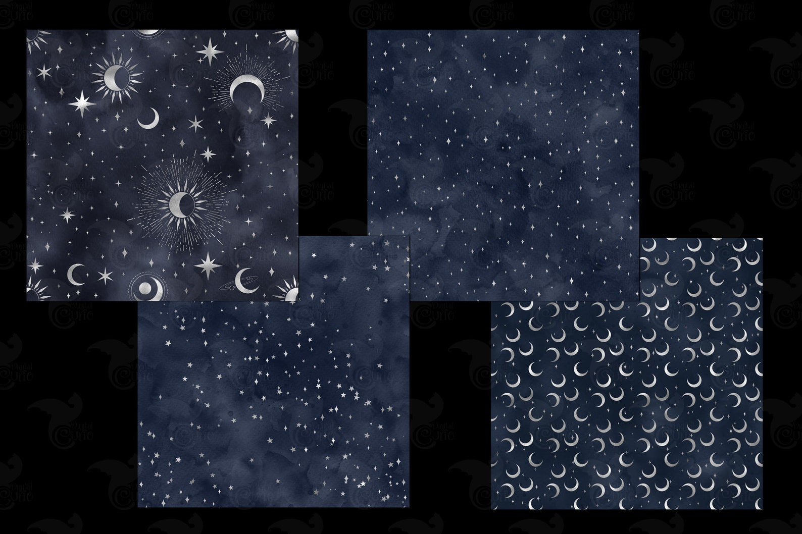 Silver Starry Night Digital Paper Backgrounds Seamless - Etsy